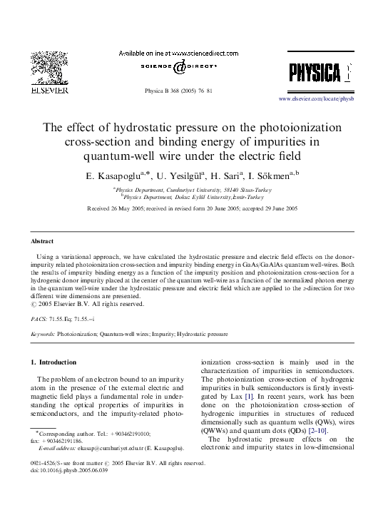 (PDF) The effect of hydrostatic pressure on the photoionization cross ...