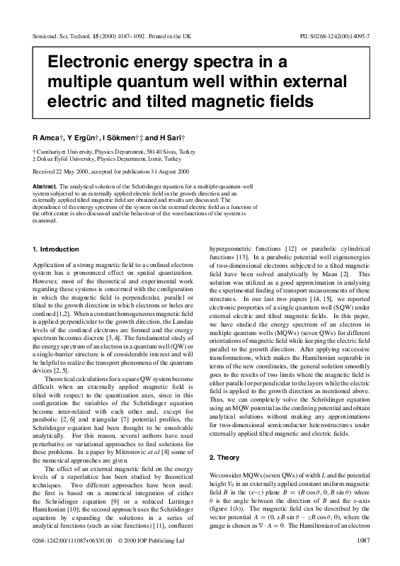(PDF) Electronic energy spectra in a multiple quantum well within ...