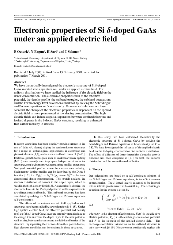 (PDF) Electronic properties of Si δ-doped GaAs under an applied electric field