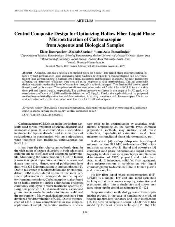 (PDF) Central Composite Design for Optimizing Hollow Fiber Liquid Phase Microextraction of ...