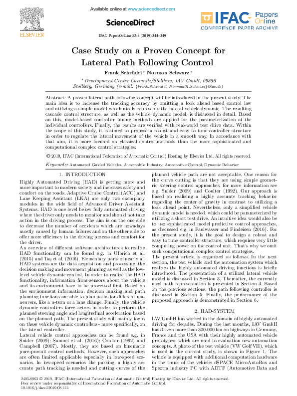 (PDF) Case Study on a Proven Concept for Lateral Path Following Control
