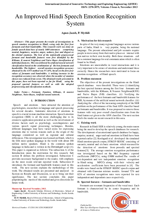 (PDF) An Improved Hindi Speech Emotion Recognition System