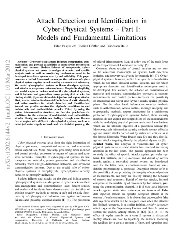 Pdf Attack Detection And Identification In Cyber Physical Systems Florian Dörfler