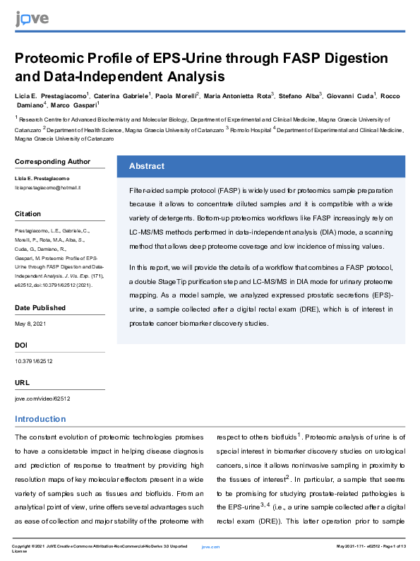 (PDF) Proteomic Profile of EPS-Urine through FASP Digestion and Data-Independent Analysis ...