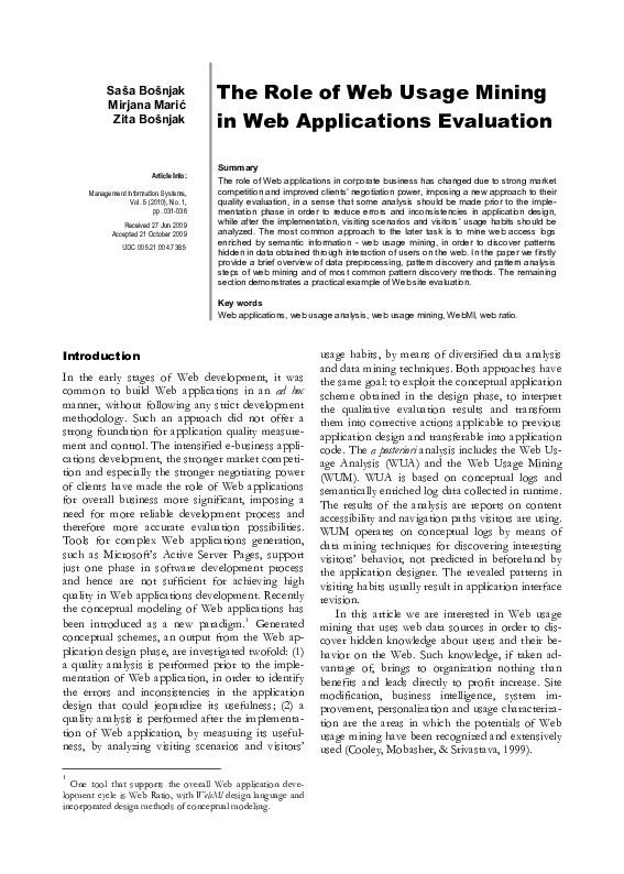 (PDF) The Role of Web Usage Mining in Web Applications Evaluation