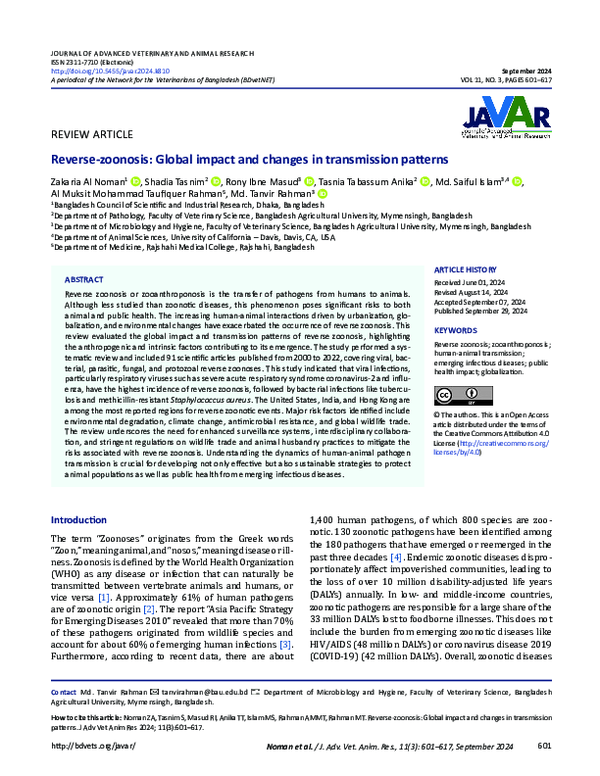(PDF) Reverse-zoonosis: Global impact and changes in transmission patterns
