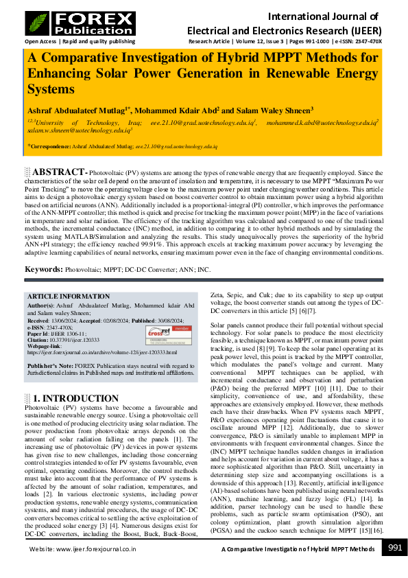 (PDF) A Comparative Investigation of Hybrid MPPT Methods for Enhancing ...