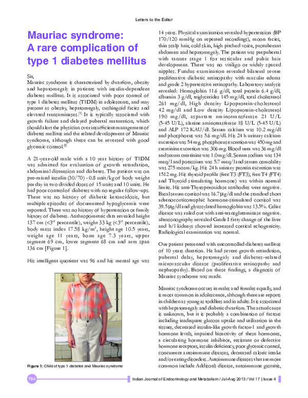 (PDF) Mauriac syndrome: A rare complication of type 1 diabetes mellitus