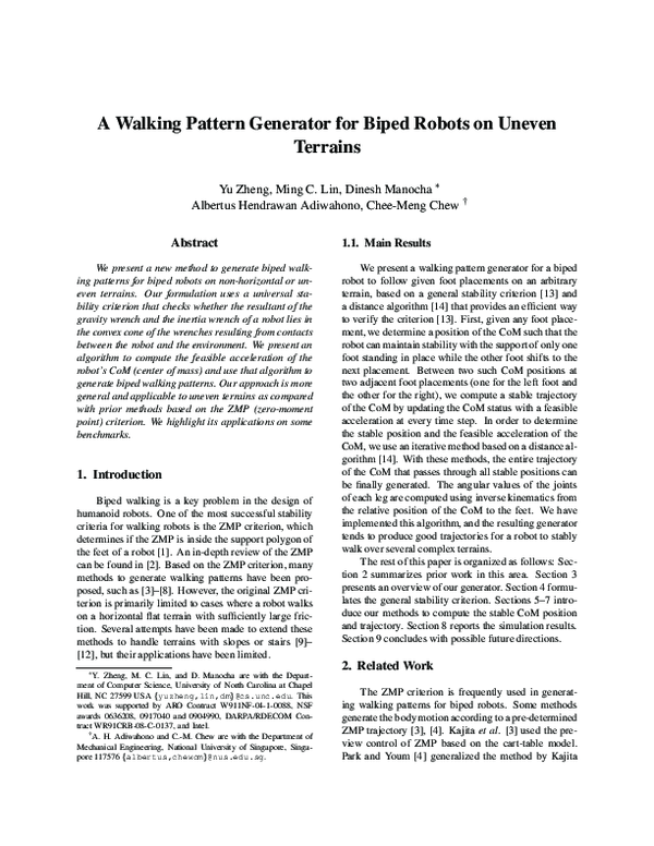 (PDF) A walking pattern generator for biped robots on uneven terrains
