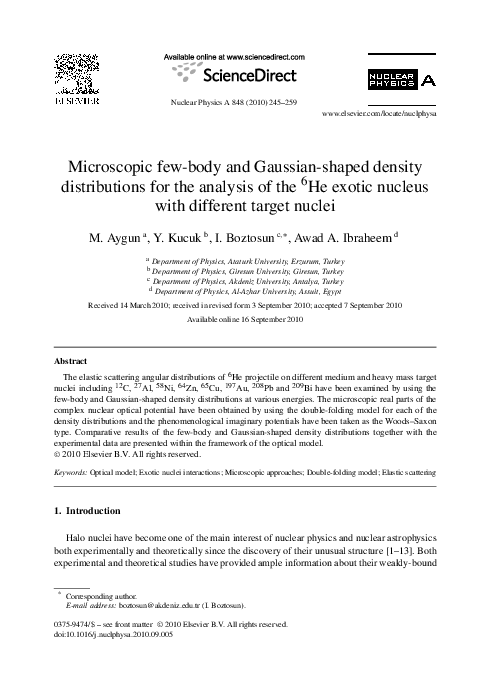 (PDF) Microscopic few-body and Gaussian-shaped density distributions for the analysis of the 6He ...