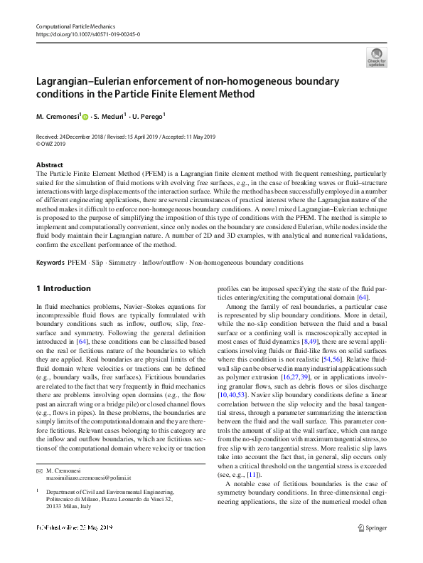 (PDF) Lagrangian–Eulerian enforcement of non-homogeneous boundary conditions in the Particle ...