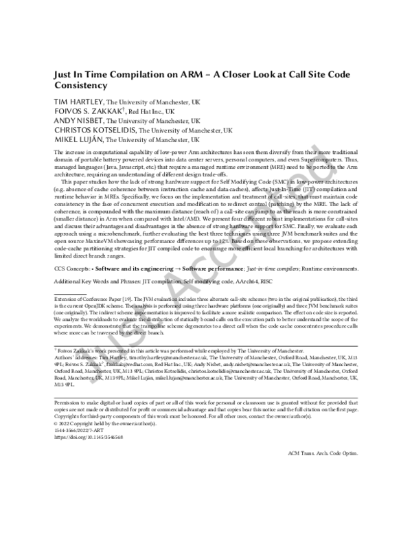 (PDF) Just-In-Time Compilation on ARM—A Closer Look at Call-Site Code ...