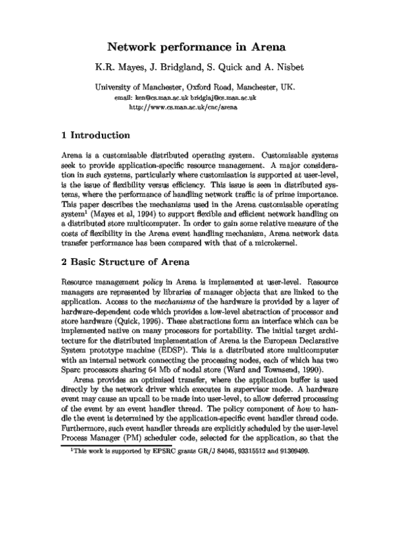 (PDF) Network performance in arena