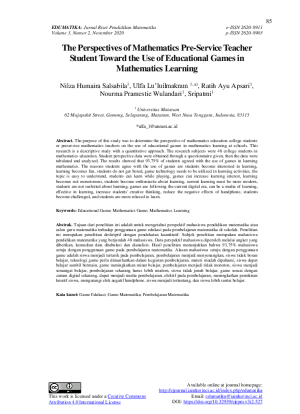 (PDF) The Perspectives of Mathematics Pre-Service Teacher Student ...
