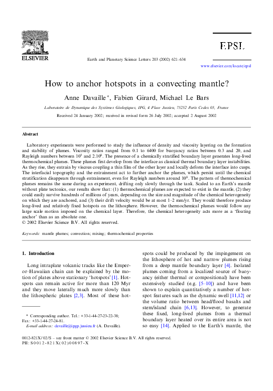 (PDF) How to anchor hotspots in a convecting mantle? | Anne Davaille ...