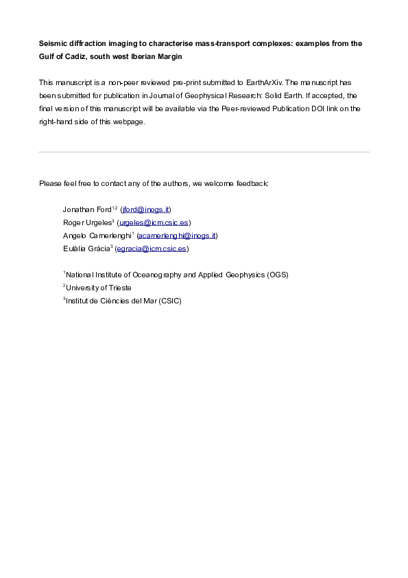 Pdf Seismic Diffraction Imaging To Better Characterise Mass Transport Complexes Examples From