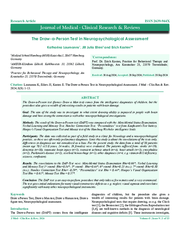 (PDF) The Draw-a-Person Test in Neuropsychological Assessment