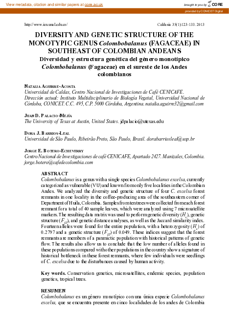 (PDF) Diversidad y estructura genética del género monotípico ...