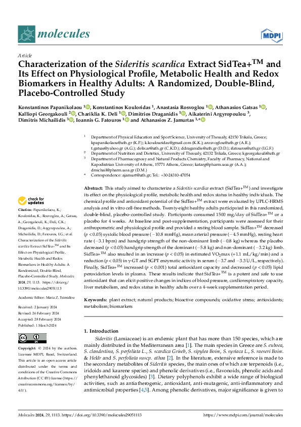 (PDF) Characterization of the Sideritis scardica Extract SidTea+TM and ...