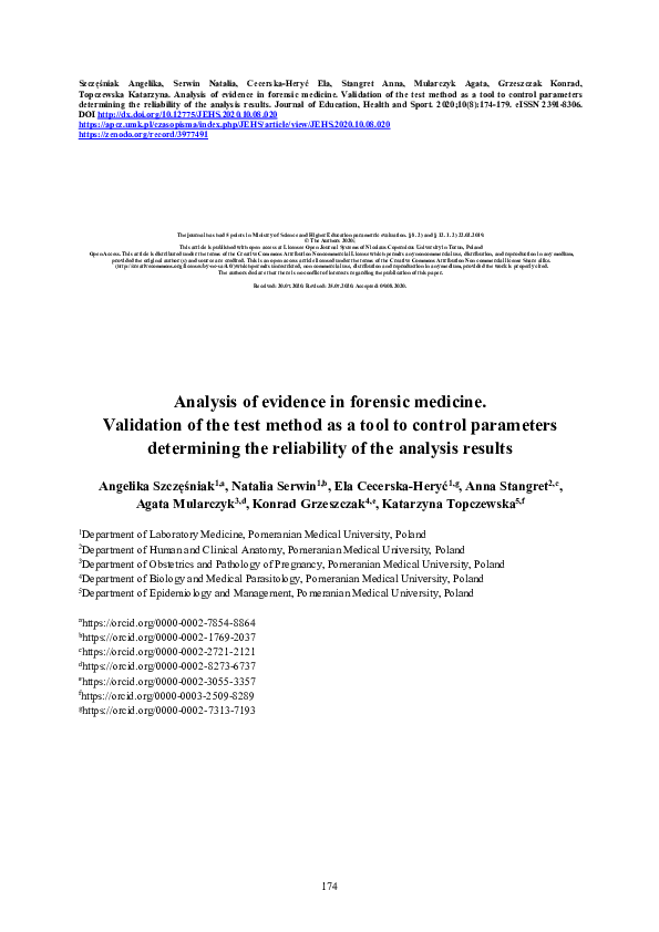 (PDF) Analysis of evidence in forensic medicine. Validation of the test ...