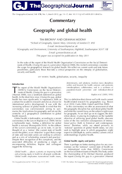 (PDF) Geography and global health