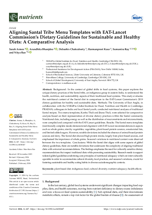 (PDF) Aligning Santal Tribe Menu Templates with EAT-Lancet Commission’s ...