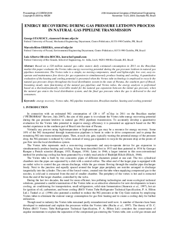 (PDF) Energy recovering during gas pressure letdown process in natural gas pipelines transmission