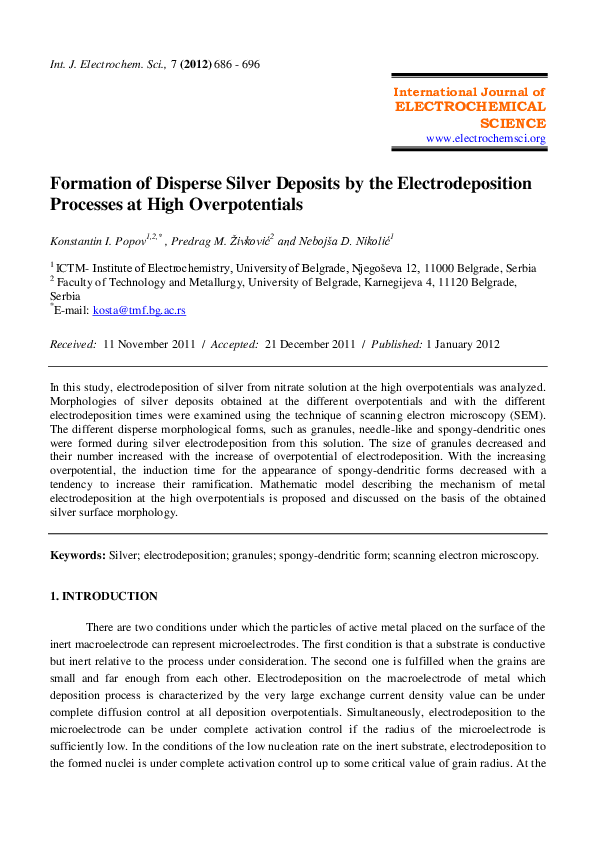 (PDF) Formation of Disperse Silver Deposits by the Electrodeposition ...