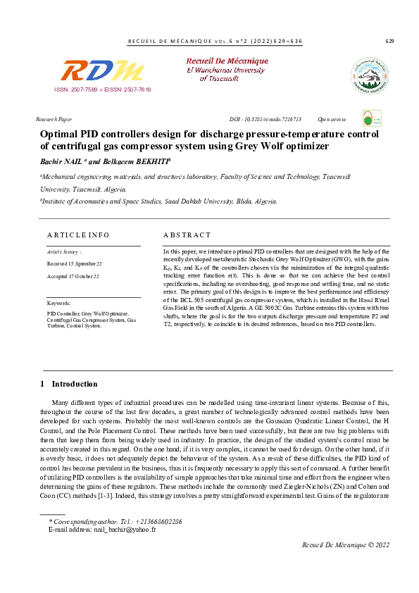 (PDF) Optimal PID controllers design for discharge pressure-temperature control of centrifugal ...