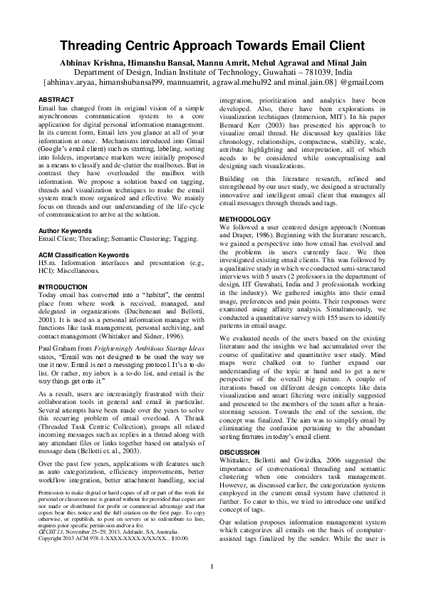 (PDF) Threading centric approach towards email client