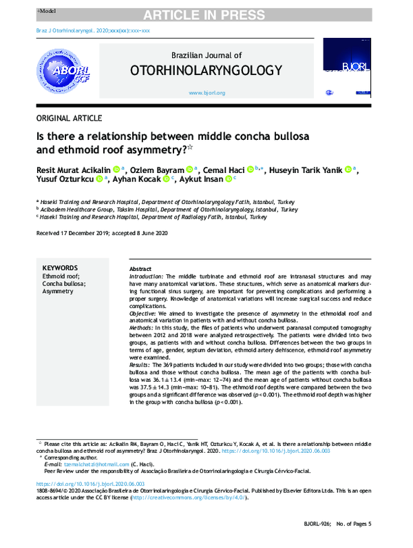 (PDF) Is there a relationship between middle concha bullosa and ethmoid ...