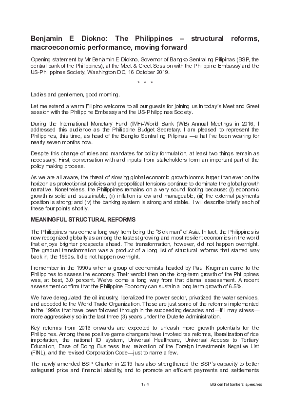 (PDF) Benjamin E Diokno: The Philippines - structural reforms, macroeconomic performance, moving ...