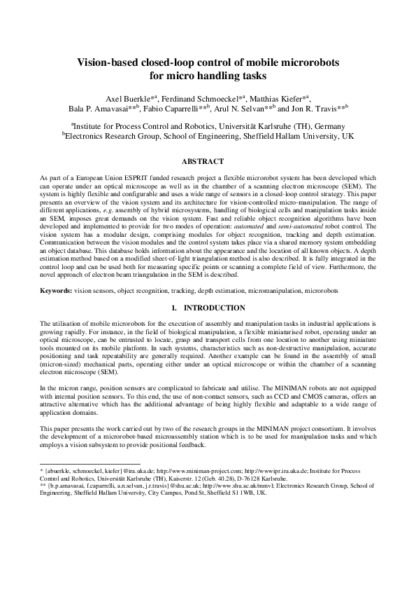 (PDF) Vision-based closed-loop control of mobile microrobots for microhandling tasks | Arul ...