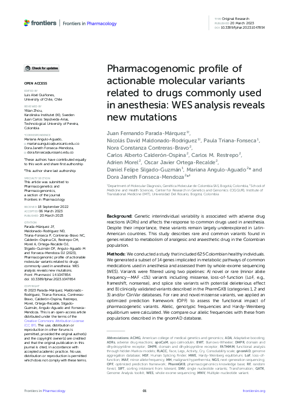 (PDF) Pharmacogenomic profile of actionable molecular variants related ...