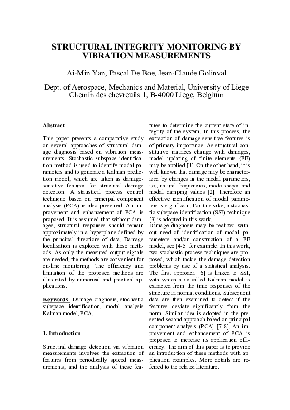 (PDF) Structural Integrity Monitoring by Vibration Measurements