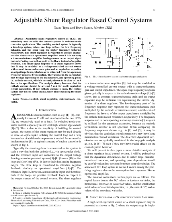 (PDF) Adjustable shunt regulator based control systems