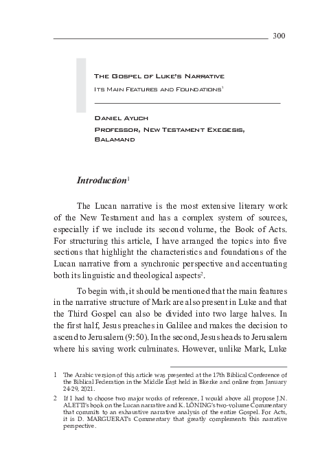 (PDF) The Gospel of Luke's Narrative. Its Main Features and Foundations