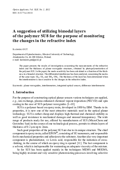 (PDF) A suggestion of utilizing bimodal layers of the polymer SU8 for ...