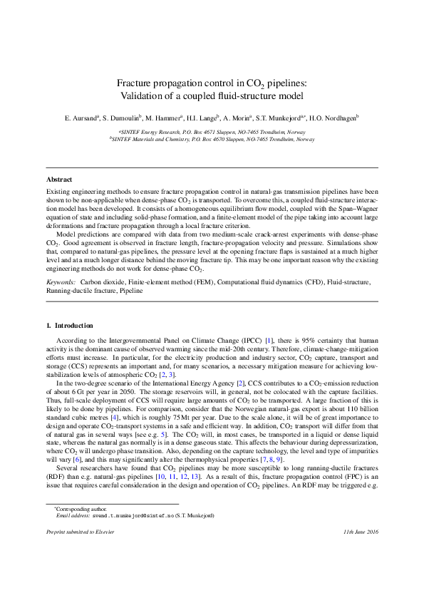 (PDF) Fracture propagation control in CO 2 pipelines: Validation of a coupled fluid–structure model