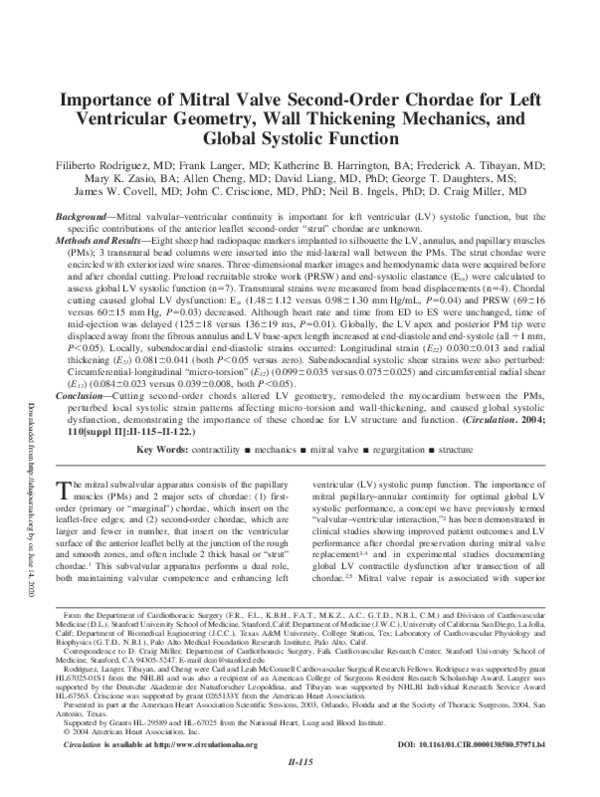 (PDF) Importance of Mitral Valve Second-Order Chordae for Left ...