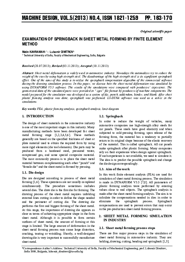 (PDF) Examination of Springback in Sheet Metal Forming by Finite Element Method