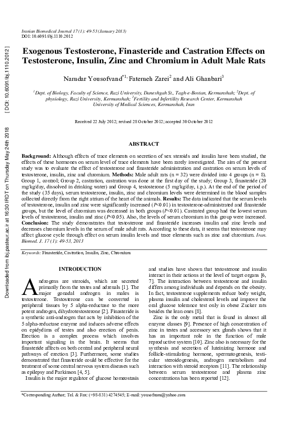 (PDF) Exogenous testosterone, finasteride and castration effects on ...