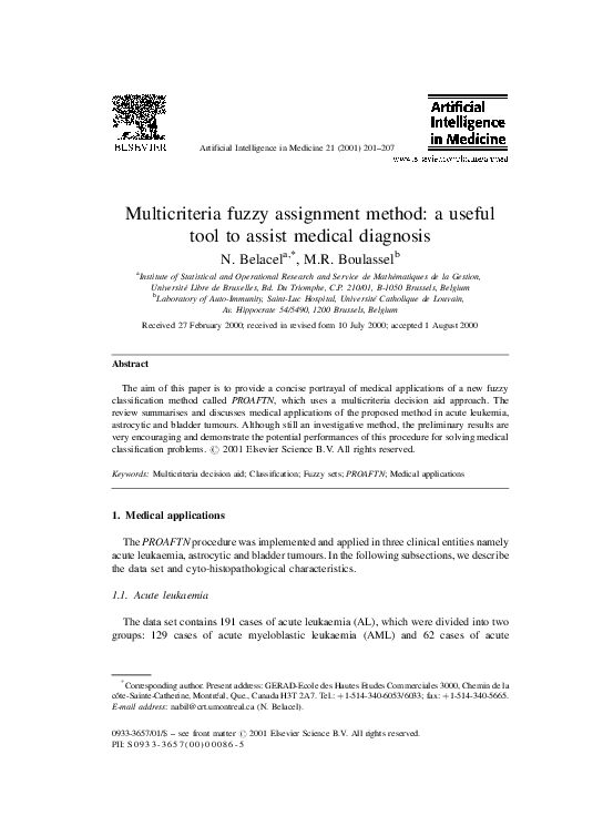 (PDF) Multicriteria fuzzy assignment method: a useful tool to assist medical diagnosis