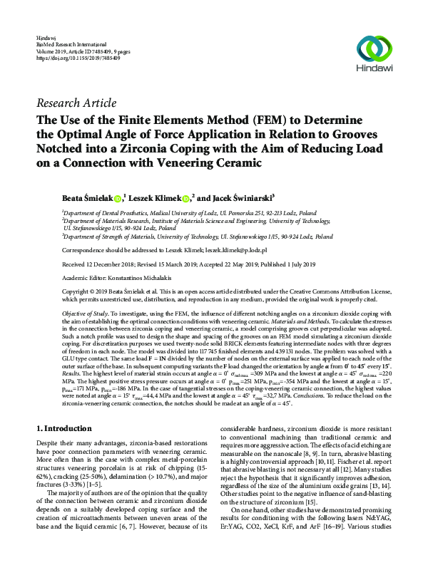 (PDF) The Use of the Finite Elements Method (FEM) to Determine the Optimal Angle of Force ...