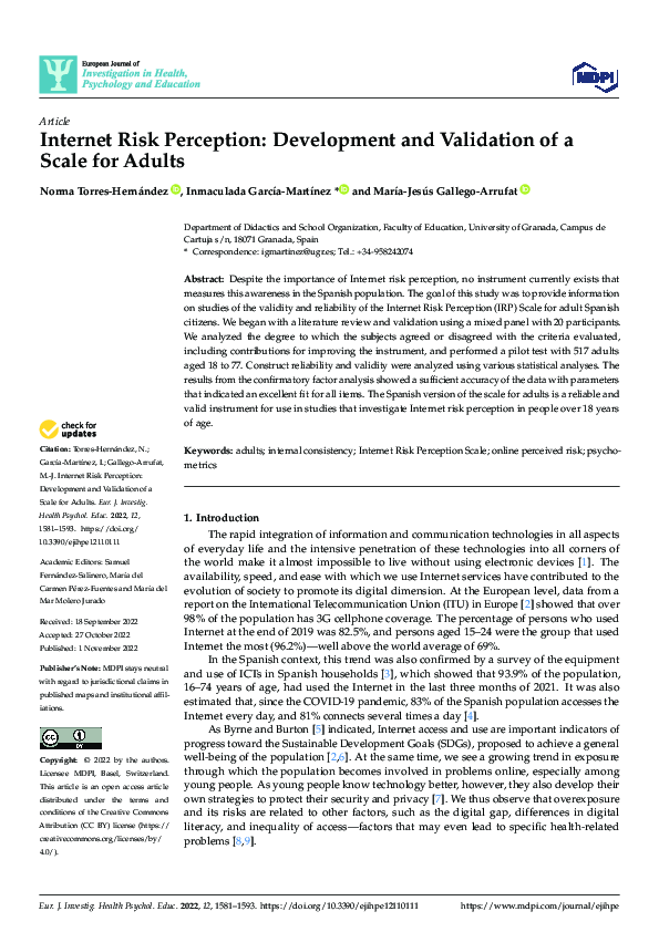 (PDF) Internet Risk Perception: Development and Validation of a Scale for Adults