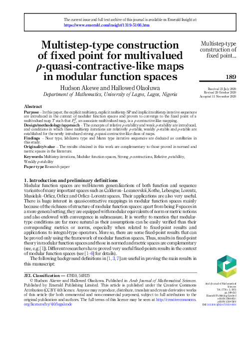 (PDF) ρ-quasi-contractive-like maps in modular function spaces