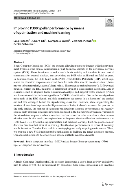 (PDF) Improving P300 Speller performance by means of optimization and machine learning