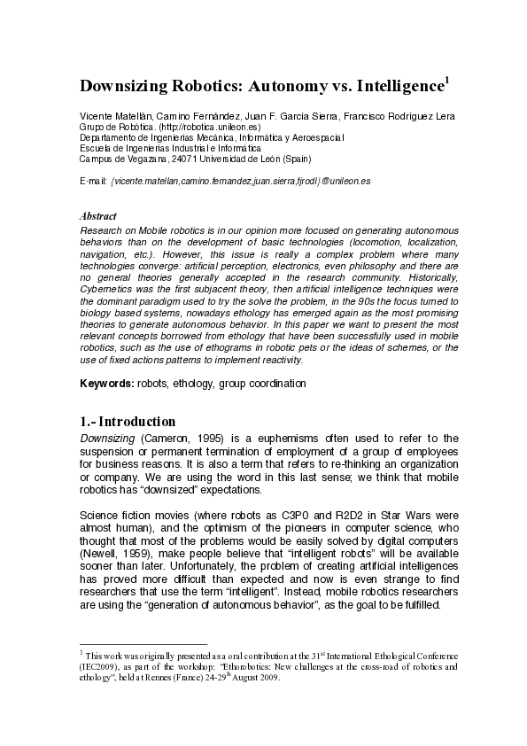 (PDF) Downsizing robotics: Autonomy vs. intelligence