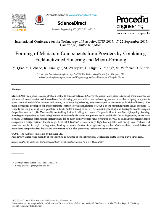 (PDF) Micro-FAST: Miniature Powder Component Manufacturing