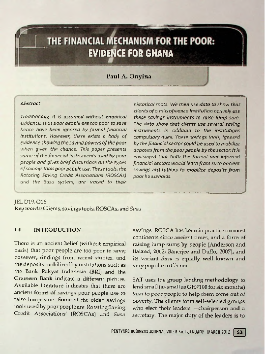 (PDF) The financial mechanism for the poor: Evidence from Ghana